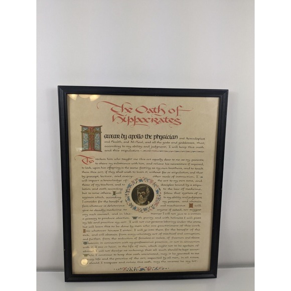 Art | 1969 The Oath Of Hippocrates Medicine Parchment Gilt Portrait ...